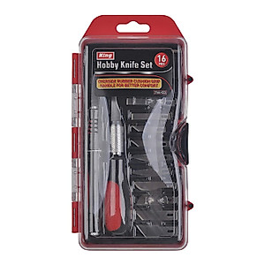 KING 16-pc Hobby Knife Set (3164-0) w/Precision Cutting Blade Assortment, Screwdriver and Twizzers