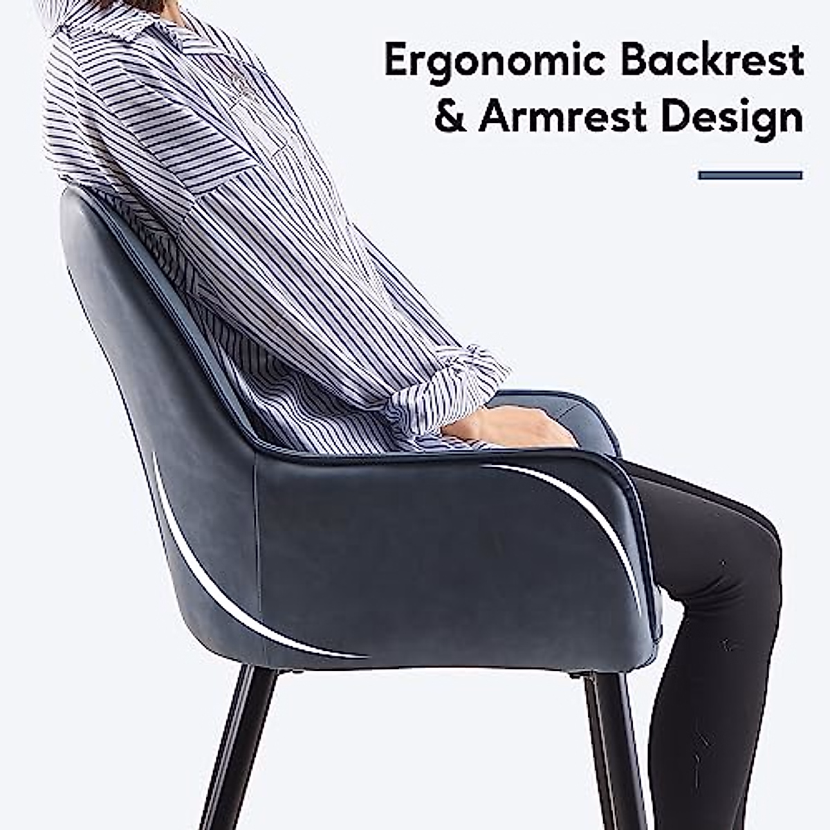 TUKAILAi Modern Design Dining Chairs Set of 4, Faux Leather Accent Chairs with Cushioned Seat and Arms, Upholstered Leisure Armchairs for Kitchen Restaurant Commercial (Blue)