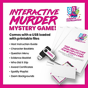 Murder at The Roller Rink: an 80s Teen Murder Mystery Game | Flexible 4-20+ Players | in-Person & Virtual Game Play Instructions | USB with Printable Files