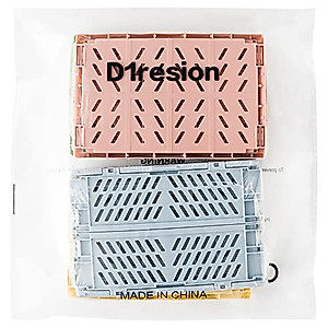 D1resion 4Pcs Mini Stackable Crates Decor Danish Pastel Aesthetic Stacking Folding Plastic Storage Crate Foldable Bin Baskets Tray with Handles for Shelf Grocery Kitchen Bedroom Desktop Organizer Box