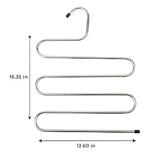 Smart Design Stainless Steel Pant Hangers - Set of 4 - Sturdy Space Saving 5-Tier S-Shape Rack - Metal Closet Organizer for Multiple Jeans, Clothes, Skirts, and Trousers Storage - Silver