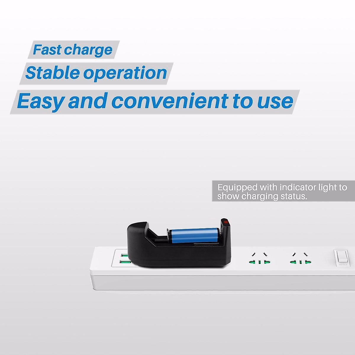 3.7V Smart Universal Rechargeable AAA AA 18650 RCR123A 14500 16340 17650 Li-ion Battery Charger for Camera/Flashlight/Laser Sight/Toys (Single Slot)