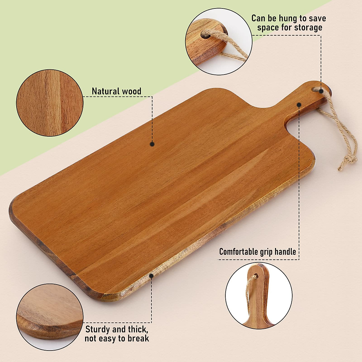 6 Pack Acacia Wood Cutting Board with Handle Wooden Kitchen Chopping Boards Large Wooden Charcuterie Boards Cheese Serving Board Wooden Cutting Board for Meat Cheese Bread Vegetables Fruit (17 x 7 In)