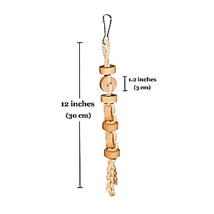 SunGrow Parakeet Wooden Chew Toy, Hanging Wood Cookies for Pecking and Chewing, Great for Parrots, Macaws, African Grays & Conures, 1 Pack