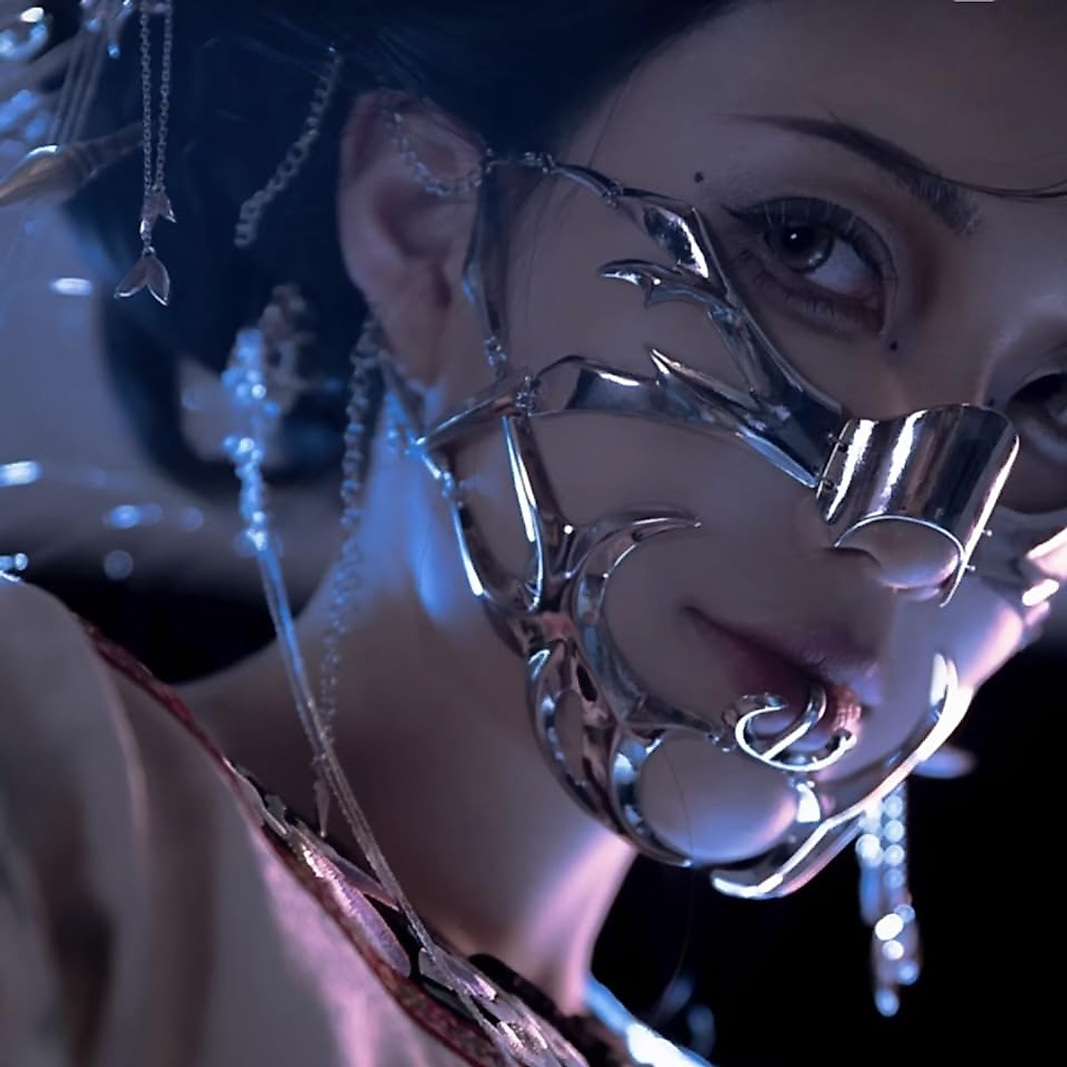 YYDSVOVO Punk Mechanical Mask for Women Men Halloween Party Prom Metal Mask Cyberpunk Mask Cosplay Jewerly Hallowmas Gifts (style 1+style 2)