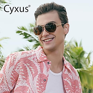 Cyxus Aviator Sunglasses for Men Sunglasses Polarized UV Protection Trendy Metal Pilot Glasses for Driving Hiking Travel
