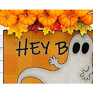Brumlow MILLS Hey Boo Halloween Ghost Washable Festive Print Indoor or Outdoor Rug for Living or Bedroom Carpet, Dining Room, Kitchen Area or Entryway Rug, 20" x 34",Orange