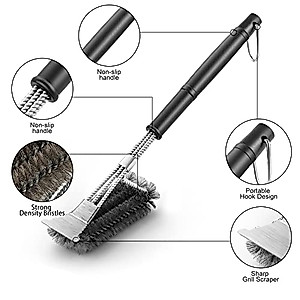 Grill Brush and Scraper BBQ Brush for Grill, Safe & Efficient Wire Grill Cleaning Brush, Stainless Steel Grill Accessories for Gas/Porcelain/Charbroil Grates