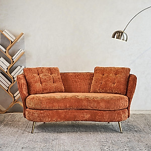 64“Modern Velvet Loveseat Couch,Futon Small Sofa with Gold Metal Legs 2-Seater Upholstered Mini Sofa Couches for Small Space,Living Room Bedroom Office Dorm Studio Apartment Love Seat Couche (Orange)