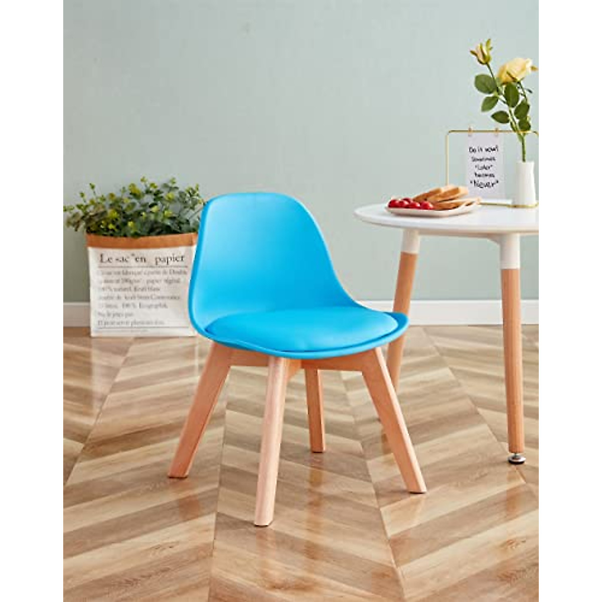 BB Chairs, Wooden Legs, PP Backed Cushions, Blue, Set of 2