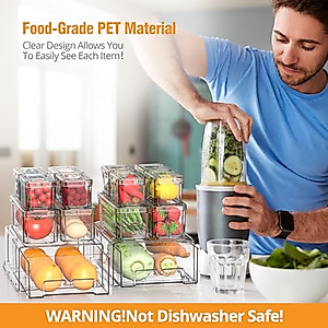 BOICHU Refrigerator Organizers and Storage - 14 Pack Clear Fridge Organizer Bins with Lids and Pull Out Drawers, 3 Size Stackable Fruit Storage Containers for Fridge, Keep Fruit and Vegetable Fresh