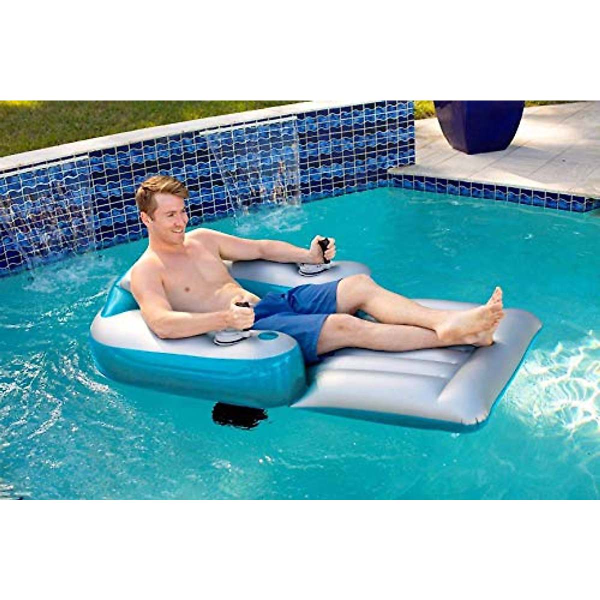 Splash Runner 2.5 Motorized Inflatable Pool Lounger, Water Hammock Raft for Pool or Lake, Toy for Adults & Kids, Lightweight, Durable, Propellers Enclosed w/Safety Grill, Batteries Required