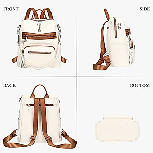 ALTOSY Genuine Leather Backpack Purse for Women Large Shoulder Bag With Laptop Compartment Multiple Pockets (S106 Beige/Brown)