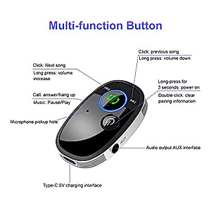 Friencity Aux Bluetooth Adapter for Car, Wireless Bluetooth 5.0 Audio Receiver w/ Hands-Free Calling Noise Cancelling for Car/Home Stereo System, Wired Headphones/Speaker, Music Streaming