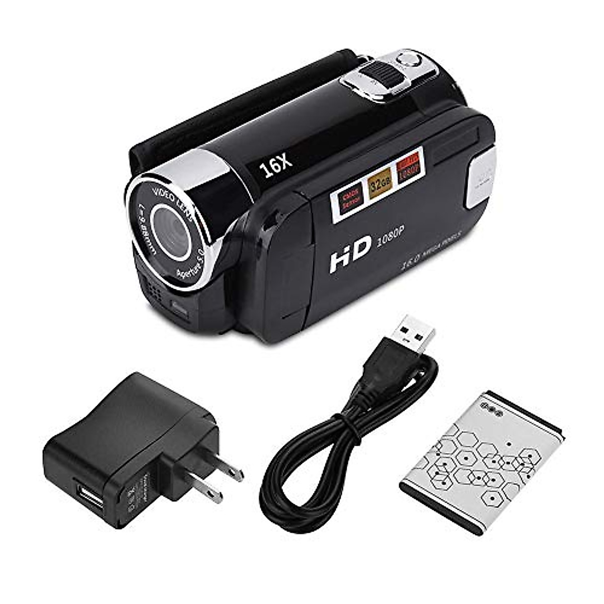 Socobeta Camcorder Digital Camera Full HD 270° Rotation 1080P 16X High Definition Digital Camcorder Video DV Camera DV Player(US-Black)