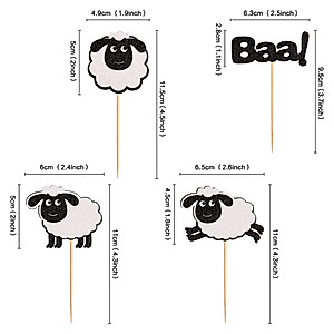 Ercadio 24 Pack Sheep Cupcake toppers Black Glitter Farm Animals Cupcake Picks Sheep Baa Cupcake Decors Sheep Theme Baby Shower Birthday Party Supplies