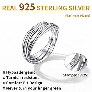 ChicSilver 925 Sterling Silver Rings for Women Men Skinny Plain Dome Multi Interlocked Rolling Stackable Eternity Rings Wedding Band Size 10