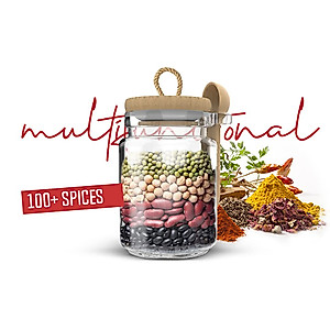 DESIGN INN 12 Airtight Glass Spice Jars with Bamboo Lids - 8oz Empty Spice Bottles Containers, 100 White, Spice Jars With Label & Spoon, 40 Black Labels And Pen, Spice Containers