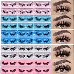 APCYUST Lashes Bulk 30 Pair Wholesale Faux Mink Eyelashes 5D Fluffy Eyelash 15mm 18mm 20mm Natural Medium Length Fake Lash with Portable Pack