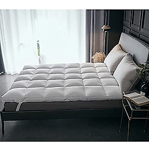 ROSE FEATHER Goose Down Feather Bed Mattress Topper,Down Matress Topper Cover with Straps,Plush Soft Fluffy Baffled Pillowtop Mattress Pad Feather Topper RV King-All Season(Size:72x80inchs)