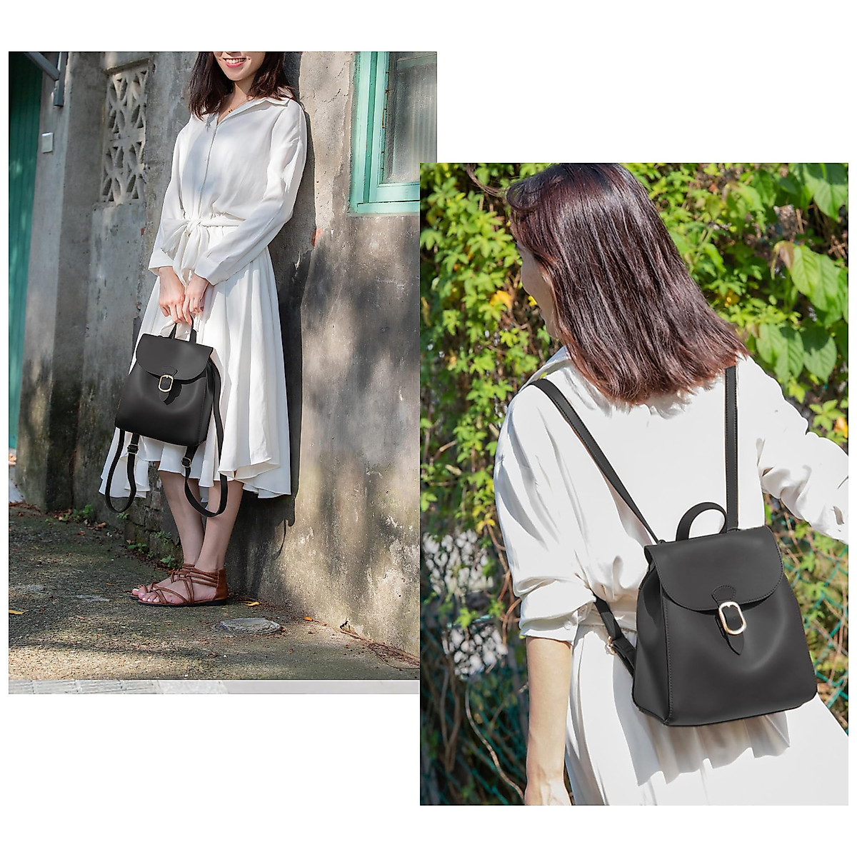 SUNLIGHT LEAVES Simple Vegan Leather Flap 3 Way Convertible Backpack For Women Classic Vintage Faux Leather Fashion Daypack (Black)