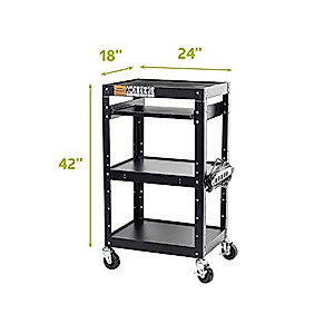 Pearington AV Presentation Cart Stand for Video Projector, TV, Laptop Computers, Printers, Metal Construction Rolling Storage Cart with Adjustable Shelves, 4 Wheels, 4 Outlets, 12ft Cord, Black