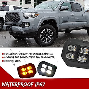 GTINTHEBOX for 2016 2017 2018 2019 2020 2021 2022 Toyota Tacoma 4-Eyes DRL LED Fog Lights Amber Turn Signal Lamps White Daytime Running Lights