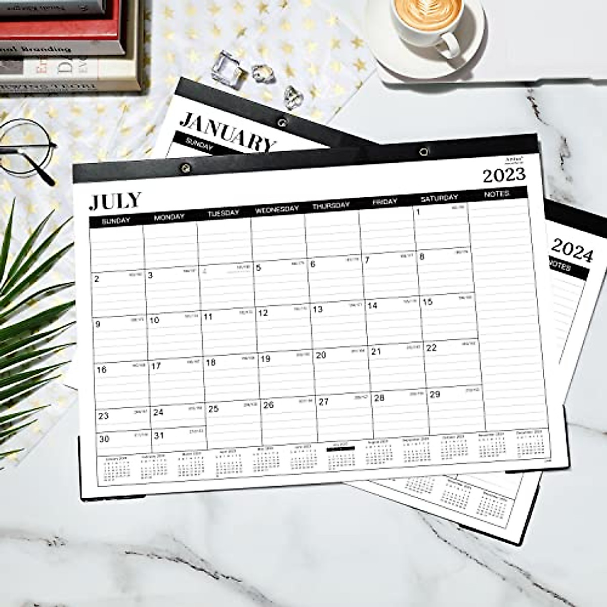 Desk Calendar 2023-2024 - 2023-2024 Desk Calendar, July 2023 - December 2024, 18 Monthly Desk/Wall Calendar 2-in-1,16.8" x 12", Thick Paper with Corner Protectors, Large Ruled Blocks - Classic Black
