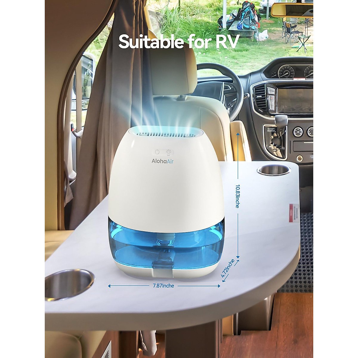 AlohaAir Dehumidifiers for Home, 34 oz Small Dehumidifier for Room, Quiet Dehumidifiers for Bathroom, Bedroom, RV, Closet with Auto Shut Off, 7 Colors Night Light