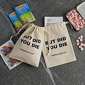 PandaSew Hangover Kit Gift Bags, Bachelor Party, Bachelorette Bridal Shower Pouches, Wedding Favor, Survival Recovery Bridesmaid Gifts, Cotton Drawstring Bag,20pcs 7x5 inches BUT DID YOU DIE