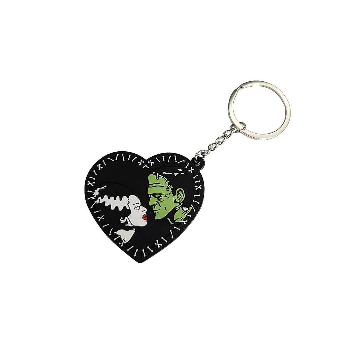 Rock Rebel Universal Monsters Frankenstein & the Bride Stitch Heart Rubber Keychain Keyring