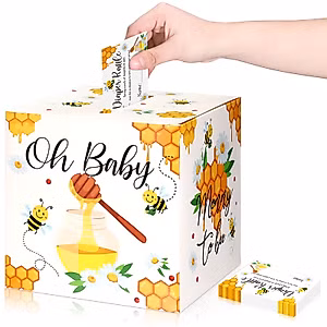 51 Pcs Bee Diaper Raffle Card Box Set Baby Shower Holder Box with 50 Pcs Bee Baby Shower Advice Card for Baby Shower Game Gender Reveal Party Decoration Mommy to Bee Dady to Bee Party Suppires