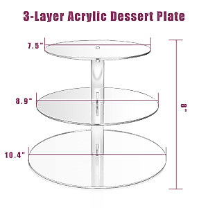 3 Tier Cupcake Stand Round Shape Acrylic Cupcake Tower Dessert Stand Holder Pastry Display Cookie Candy Buffet Stand for Wedding, Birthday, Party Decorative Supplies