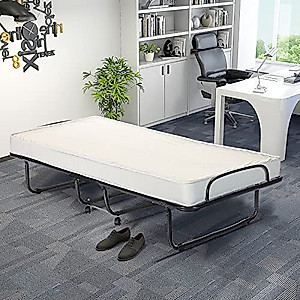 RELAX4LIFE Folding Bed with Mattress Memory Foam, Foldable Bed w/Sturdy U-Shaped Metal Bed Frame, 4 Universal Wheels, Portable Guest Bed, Easy Storage, Cot-Size Rollaway Single Bed, Made in Italy
