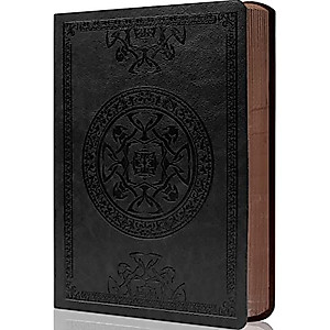 CAGIE Leather Vintage Journal for Men Soft Cover 256 Lined Pages Notebook 180 Lay Flat for Writing Travel Diary, 5.7'' x 8.3'', Black