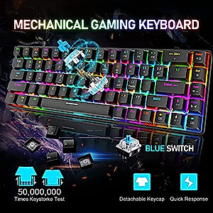Ajazz Gaming Keyboard and Mouse and Gaming Mouse pad and Wrist Rest,Wired RGB Backlight Bundle for PC Gamers and Xbox and PS4 Users - 4 in1 Gaming Set (Hybird Blue Gaming Switch)