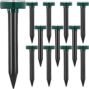 Kittmip 12 Pcs Solar Mole Repellent Ultrasonic Mole Repellent Solar Powered Outdoor Powered Sound Wave Deterrent for Lawn Garden for Snakes Moles Gophers Groundhogs Voles Other Burrowing Mice (Small)