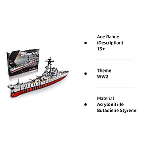 QXB WW2 USS Missouri BB-63 Battleship Model (33 inches 2631 Pieces) Navy World War II Expert Ship Building Blocks Compatible with Lego for Adults