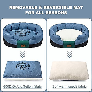 COZY KISS Oxford Teflon Dog Bed Water Resistant Scrubable 26" L x 22" W Luxury Pet Cat Crate Mat Non Stick Hair Washable Anti Slip Orthopedic Couch Outdoor for Small Medium Dogs Denim Blue