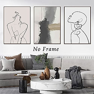 Modern Line Painting Abstract Line Wall Art Abstract Sketch Art Women Outline Poster Black and White Abstract Print Woman Silhouette Poster Minimalist Line Art Black and Beige Art 16x24inchx3 No Frame