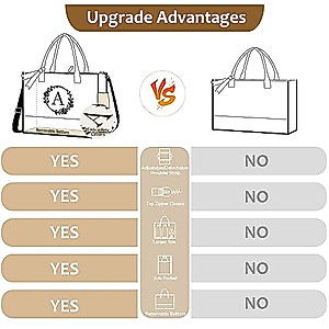 QLOVEA Gifts for Women Who Have Everything, Personalized Tote Bag Birthday Gifts for Women Her Mom Friends Female Friendship Sister Teacher Bridesmaid Boss Coworker Monogram Beach Bag Initial V