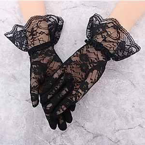 Simplicity Bridal Gloves Lace Wrist Length Special Occasion Wear, Black with Lace Wrist