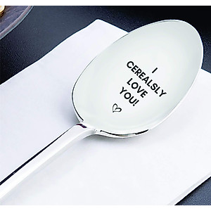 I Cerealsly Love You- Engraved Cereal Spoon | Wedding Present | Unique Cooking Gift | Token Of Love On Special Occasions | Valentine's Day | Birthday Gift | Couple Friendly | Spouse Gifts - 7 inch
