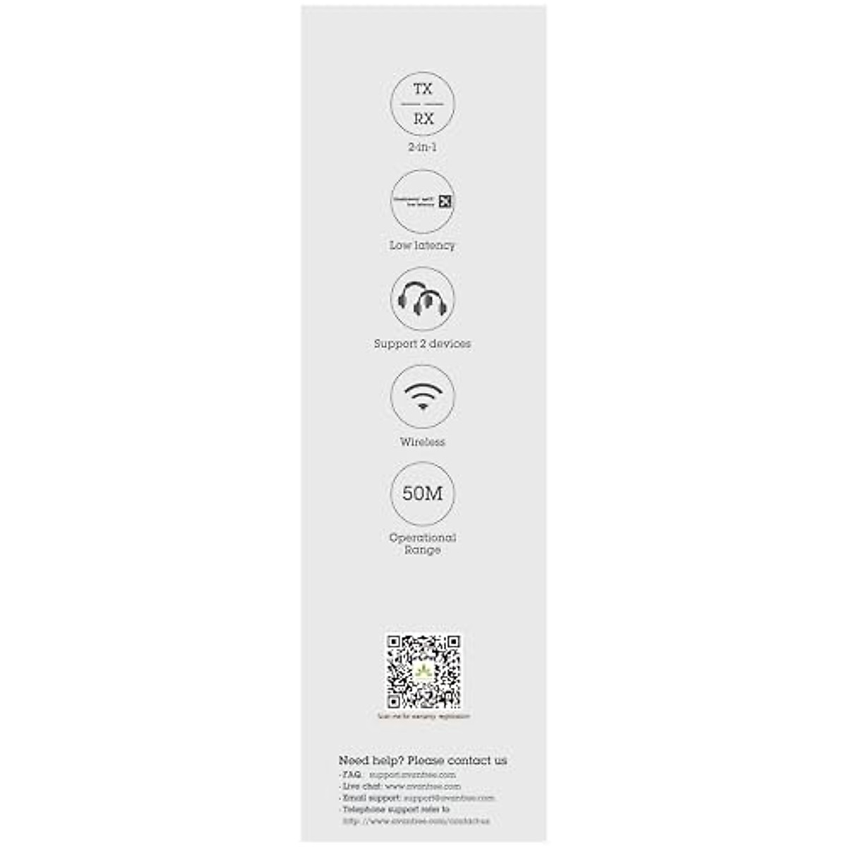 Avantree Oasis B – Bluetooth Transmitter & Receiver for TV with Dual Link Capabilities, Pass-Through Features, and No AudioDelay, Class 1 Long Range, LED Indicator, Optical AUX RCA