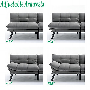 Modern Velvet Futon Couch Bed,Convertible Loveseat Sofa Sleeper with Adjustable Backrests and Folding Armrest for Living Room Bedroom Office Apartment(Light Grey)