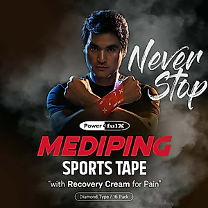 Powerful-X MEDIPING Sports Tape with Recovery Cream for Pain l Therapeutic Athletic Tape l Pain Relief, Diamond Type, 16 Pack, Beige