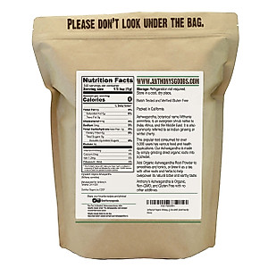 Anthony's Organic Ashwagandha Powder, 12 oz, Batch Tested Gluten Free, Indian Ginseng, Non GMO, Keto Friendly