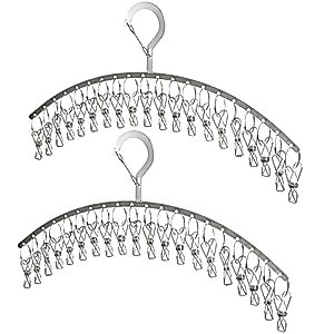 JDGOOMA 2 Pack Stainless Steel Laundry Drying Rack Windproof Clothes Hangers with 20 Clips for Drying Socks,Towels,Diapers,Bras,Baby Clothes,Underwear,Scarfs,Hats,Gloves - Upgraded Type