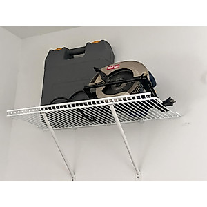 Generic 2 pc White Wall Shelf Inexpensive Heavy-Duty Steel with an Anti-Rust Coat with All Hardware, Pantry Wall Shelves, Garage Wall Shelves, Wall Mounted Shelf for Storage, Laundry Room Shelf