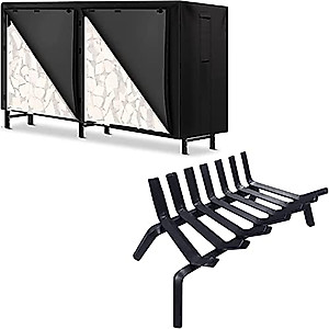 Amagabeli Firewood Rack with Cover Outdoor Black 8ft Bundle Amagabeli Fireplace Log Grate 24 inchBlack24in